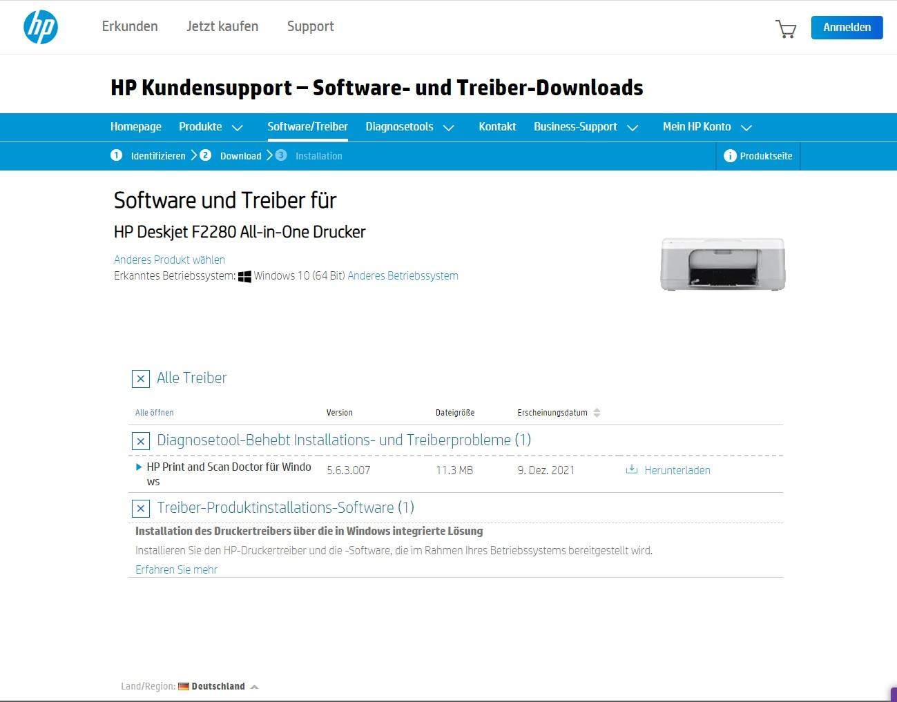 HP Deskjet F2280 unter Windows 10 64-Bit?