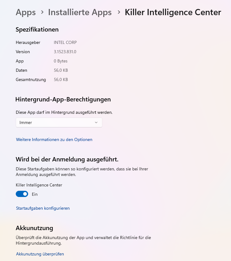 Intel Killer Intelligence Center "Dienst wird nicht ausgeführt ...
